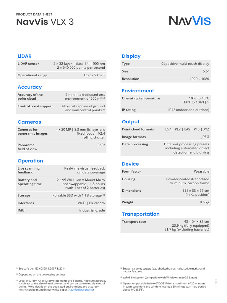 NavVis VLX 3 Data Sheet Digital - EN - v2409 | PDF | Camera | Lidar