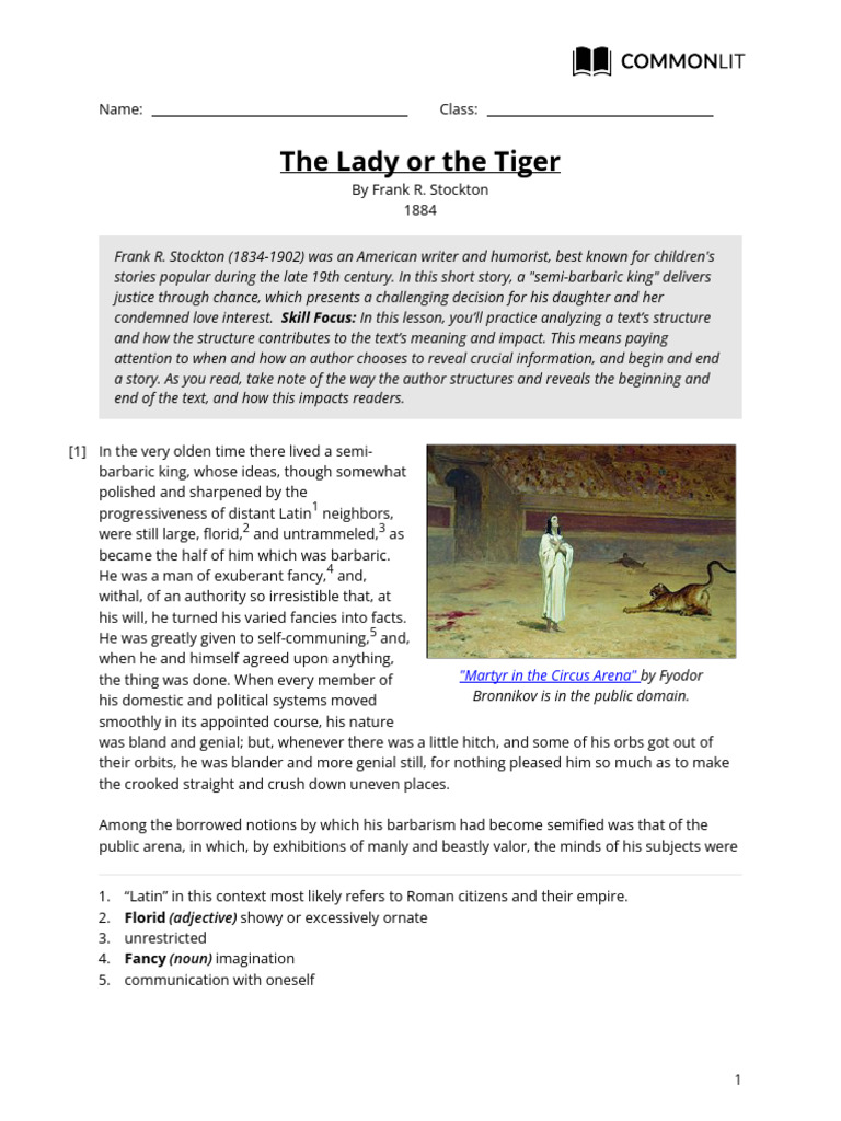 The Lady or The Tiger by Frank Stockton | PDF | Justice | Crime & Violence