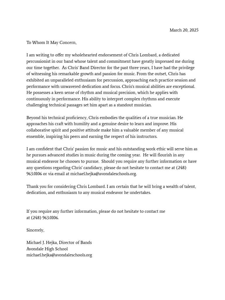 Letter of Rec - Chris Lombard | PDF