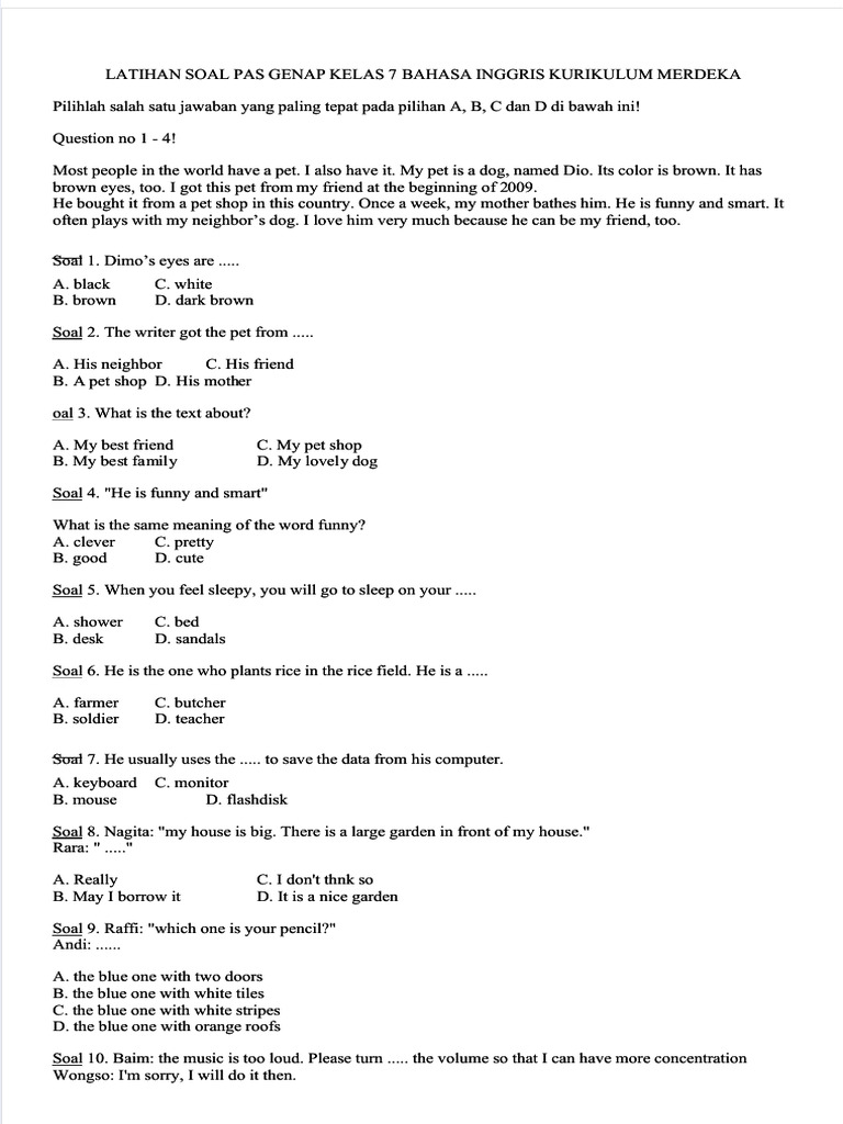English Exam Practice for 7th Grade | PDF