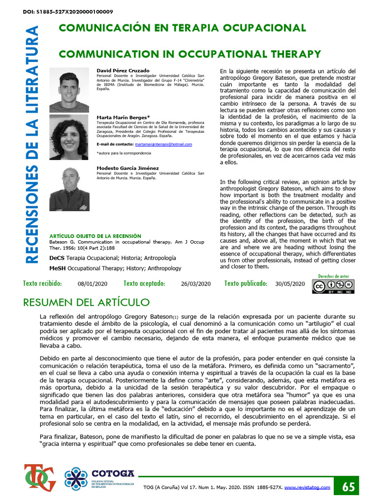 Comunicación en Terapia Ocupacional | PDF | Terapia ocupacional | Salud ...