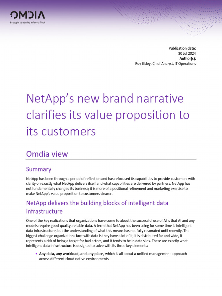 Omdia - Netapp's new brand narrative clarifies its value proposition to ...