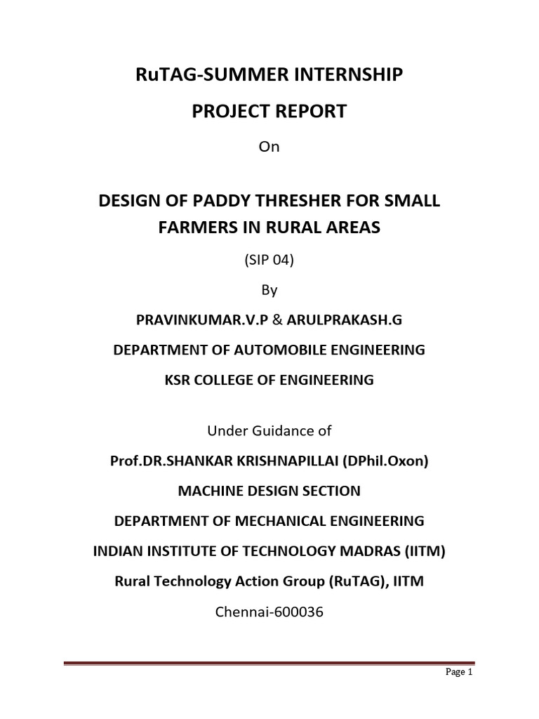 Report of Paddy Thresher | PDF | Belt (Mechanical) | Mechanical Engineering