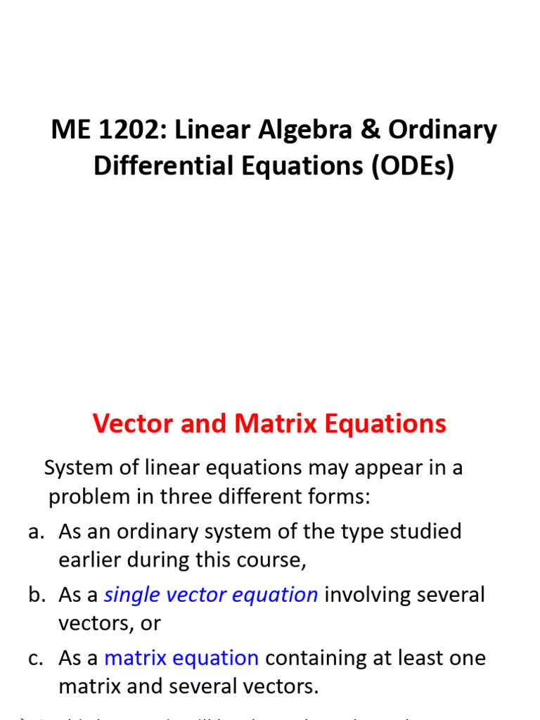 Lect 5 & 6 Vector & Matrix - Equations, Linear Independence & Transformation | PDF | System Of ...