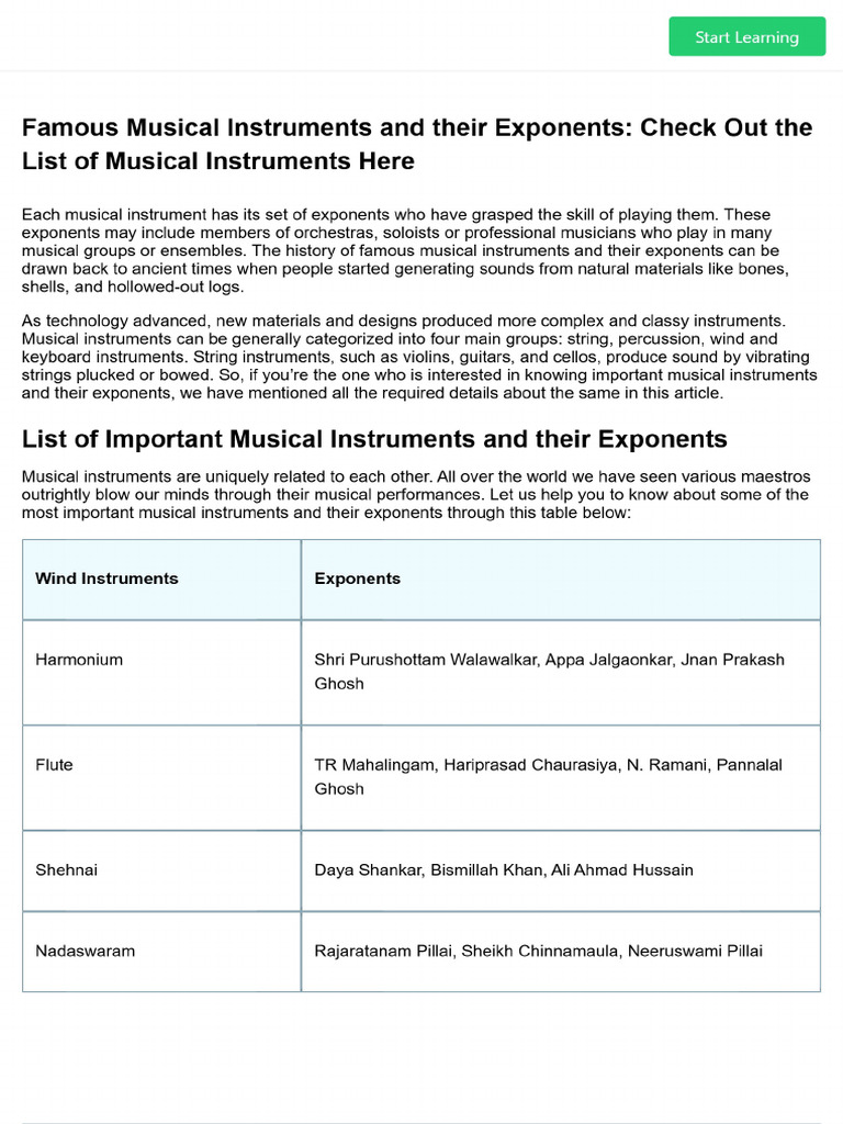 Famous Musical Instruments and Their Exponents - Check Instruments | PDF