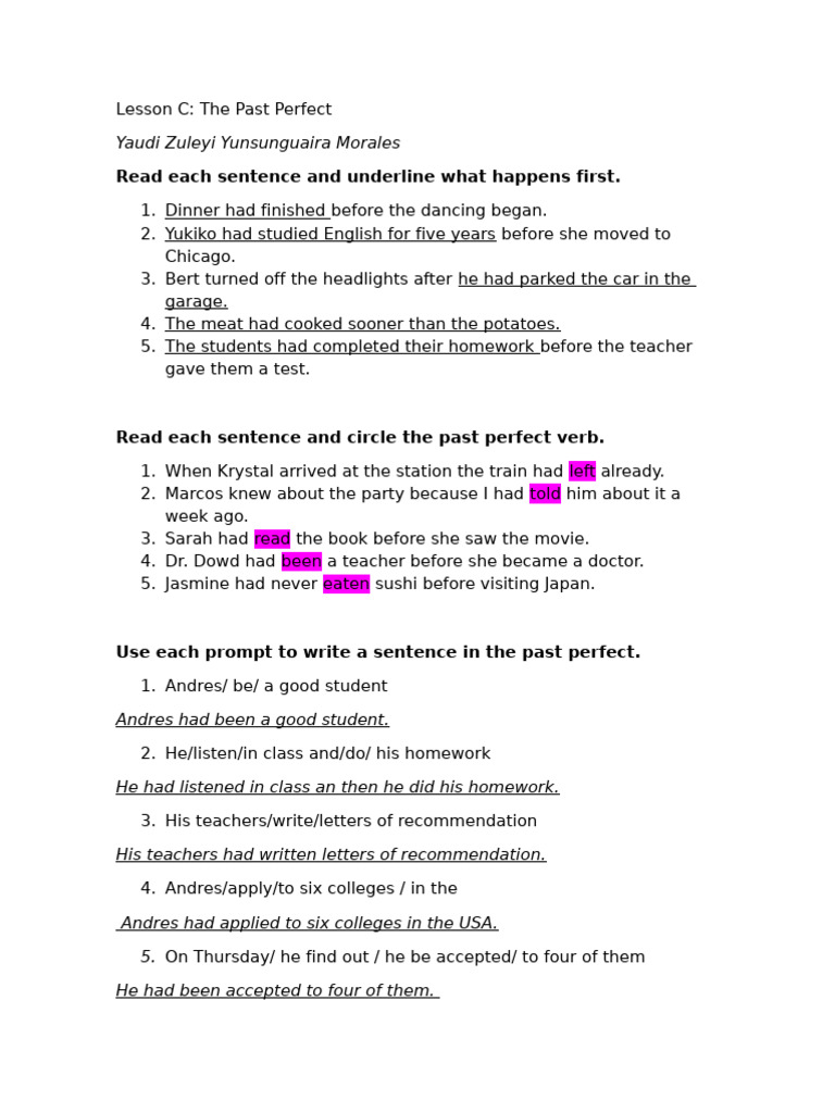 The Past Perfect | PDF