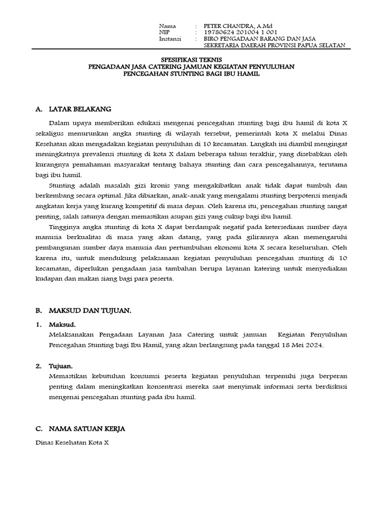 Peter Chandra-Lampiran 04 - Form Spesifikasi Teknis Jasa Katering PPK TIPE C | PDF