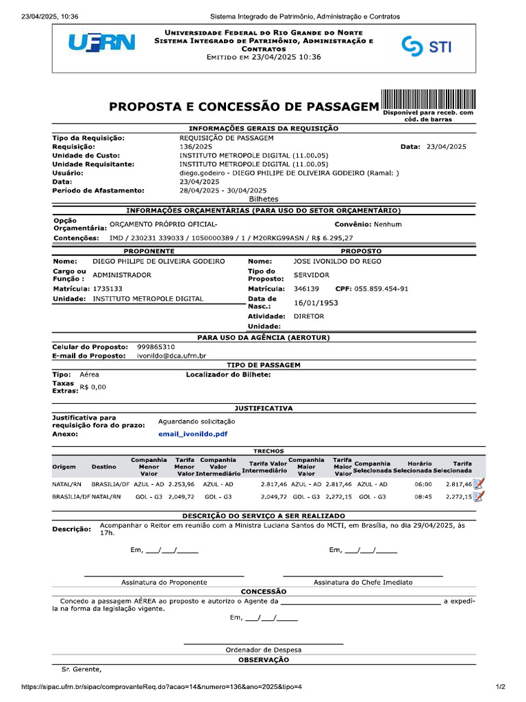 Req Passagem Ivonildo | PDF