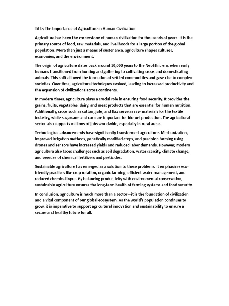 Essay on agriculture | PDF