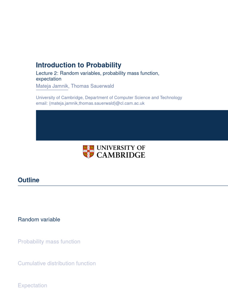 02 Random Vars All Handout | PDF | Probability Distribution | Random Variable