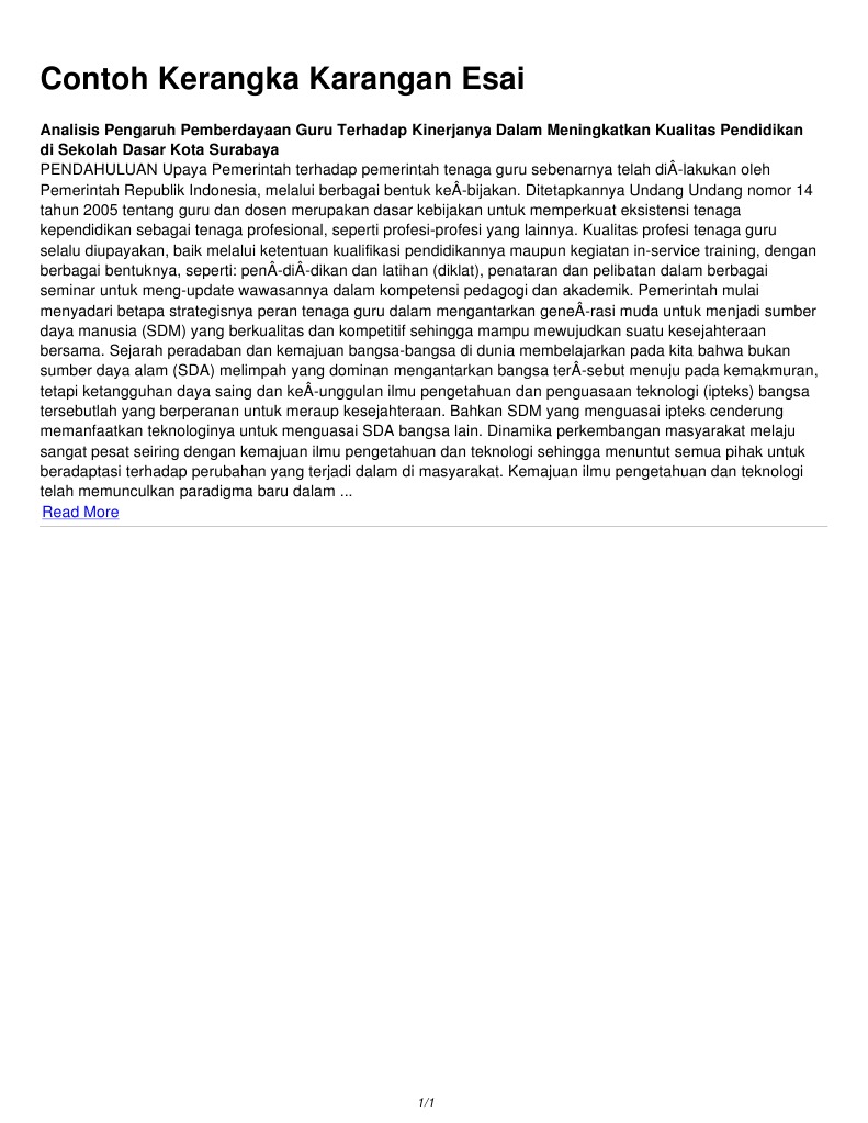 Contoh Kerangka Karangan Esai | PDF