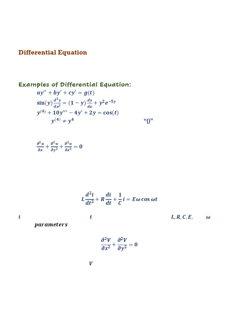 Definition and Classification of Differential Equations | PDF | Ordinary Differential Equation ...