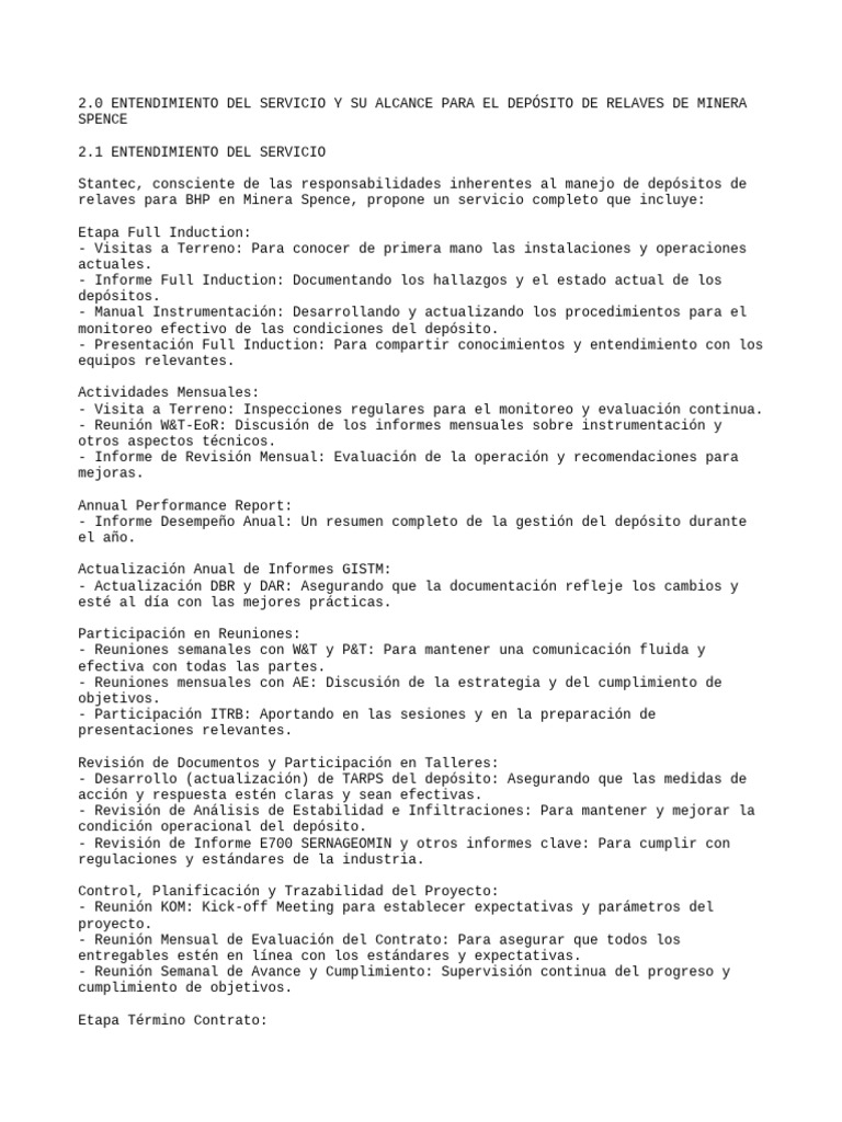 Service Scope and Understanding Stantec BHP | PDF