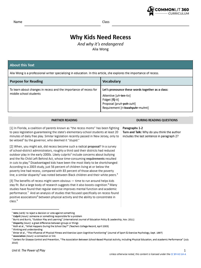 Cruz Fraser - Source 7: Why Kids Need Recess | PDF | Behavior Modification | Psychological Concepts