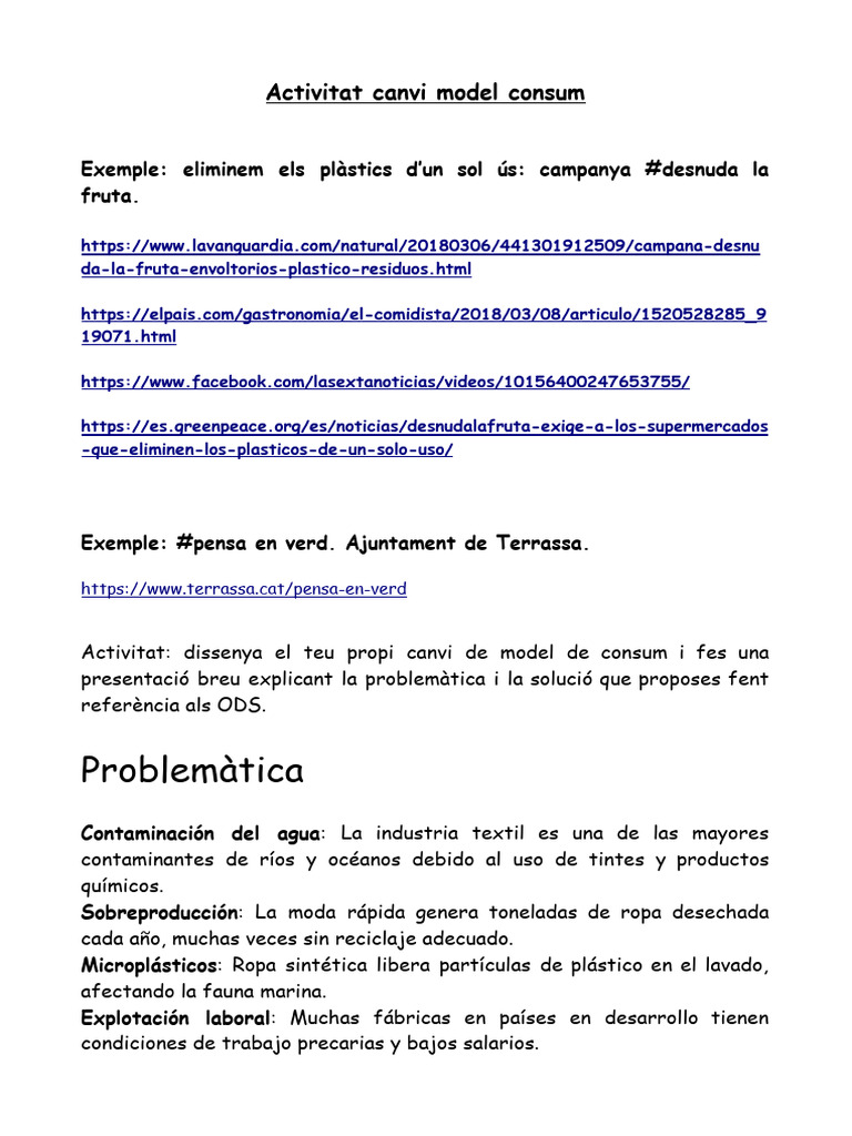 Activitat Canvi Model Consum | PDF | Sustentabilidad | Reciclaje