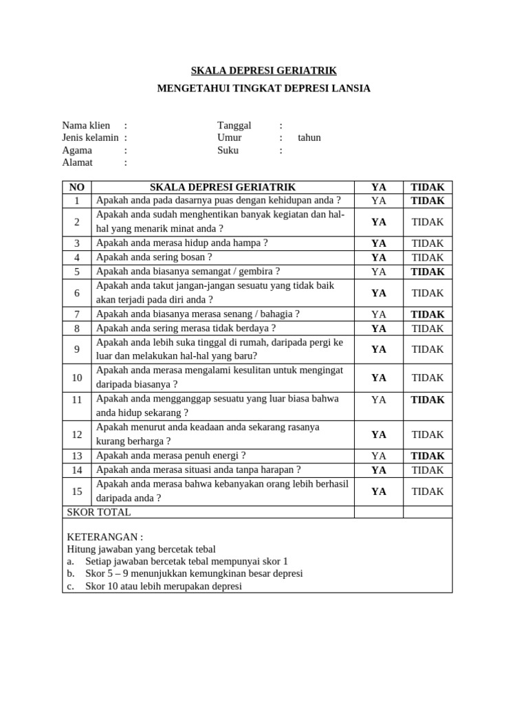 Skala Depresi Geriatrik | PDF