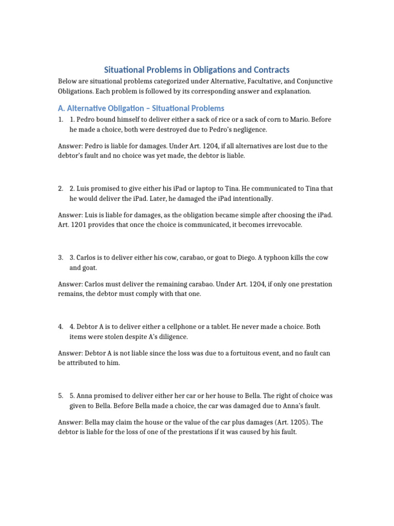 Obligations Situational Problems | PDF | Business Law | Civil Law ...
