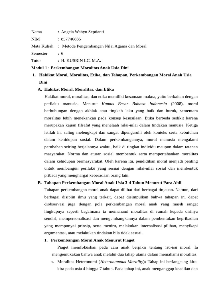 Angela Wahyu Septianti - 857746835 - Metode Pengembangan Nilai Agama dan Moral | PDF