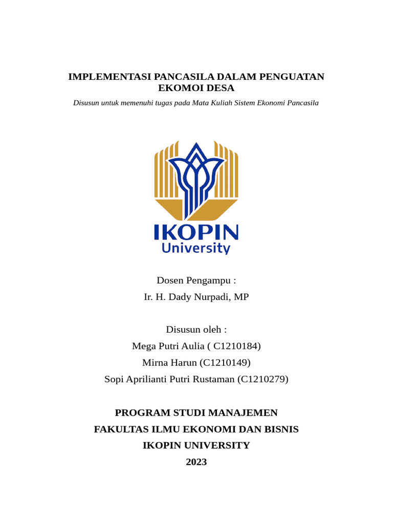 Implementasi Pancasila Dalam Penguatan Ekomoi Desa | PDF