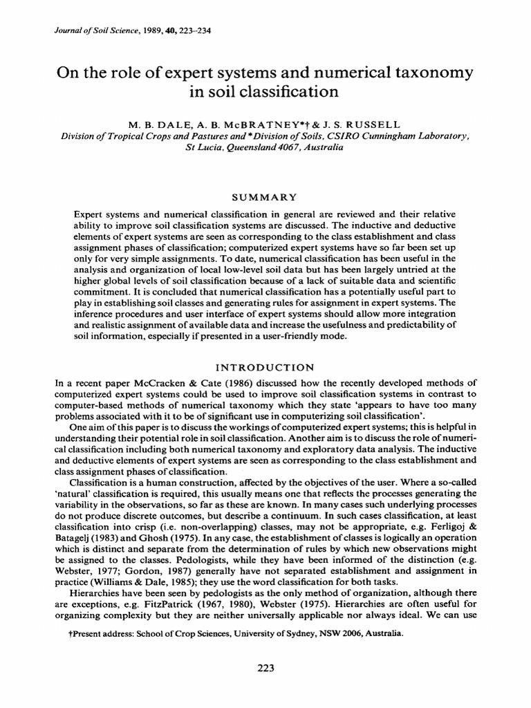 On The Role of Expert Systems and Numerical Taxonomy | PDF ...