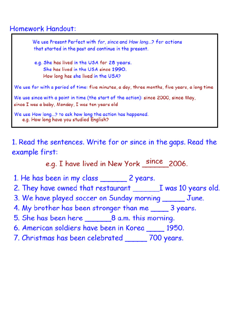 Present Perfect 6 HW Handout | PDF