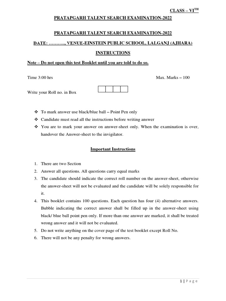 Pratapgarh Talent Search Exam 2022 | PDF | Soil | Moon