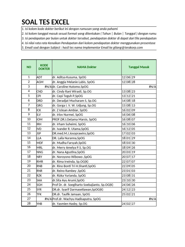 SOAL EXCEL - New Implementor | PDF