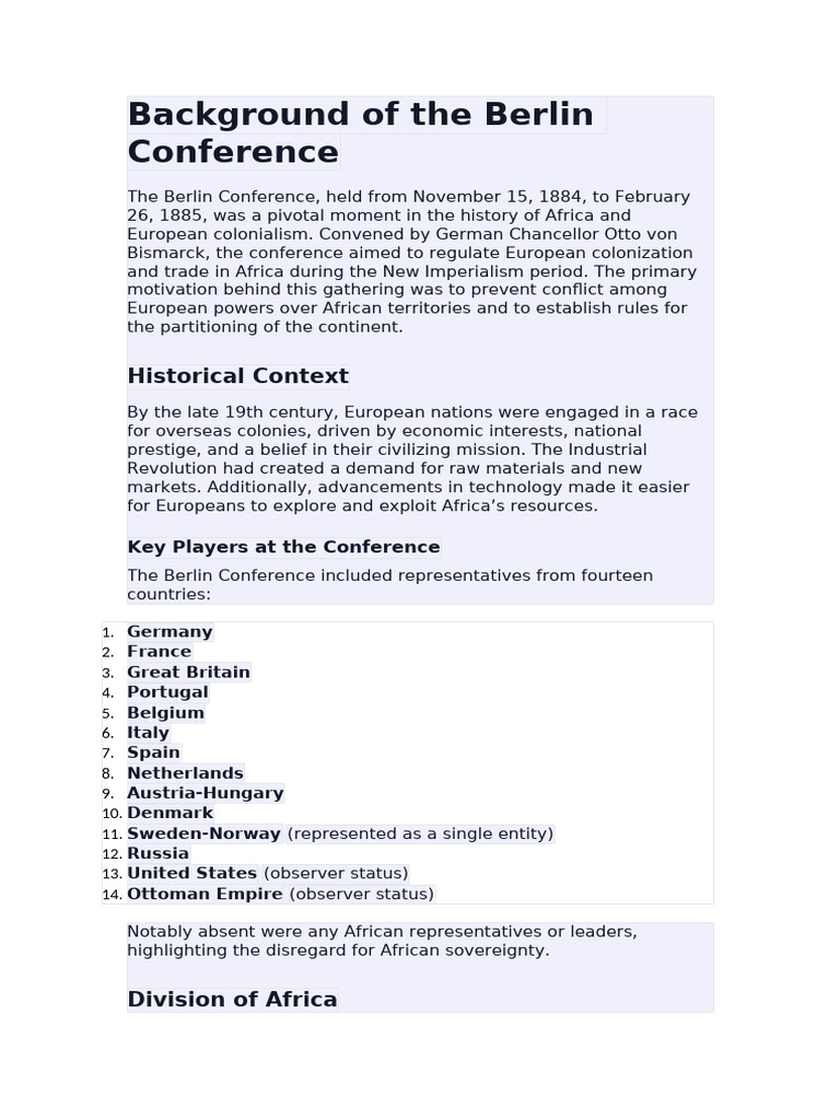 Background of the Berlin Conference | PDF | Africa | Political Science