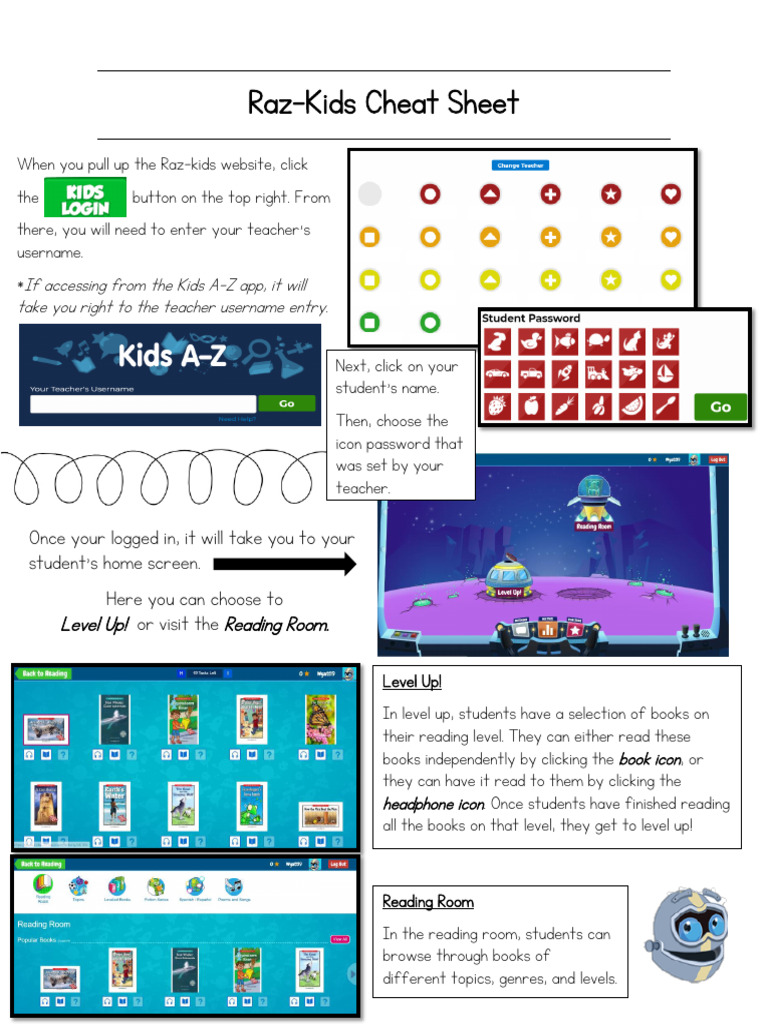 Raz-Kids User Guide: Level Up & Reading Room | PDF