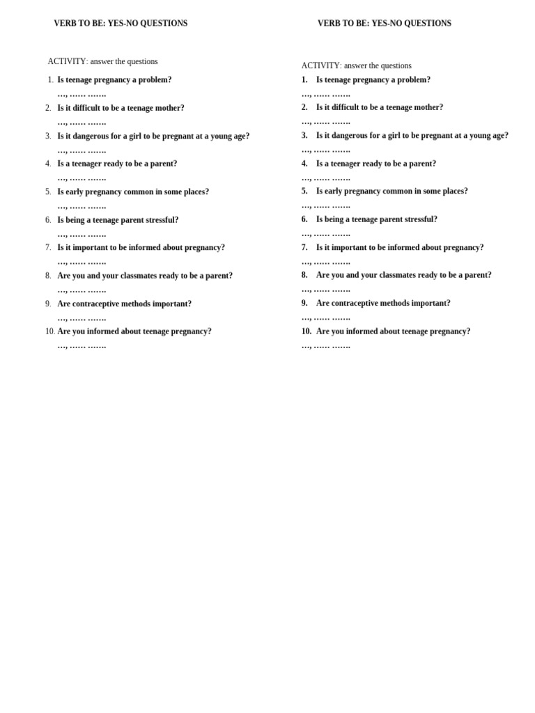 VERB TO BE Yes-No Questions | PDF