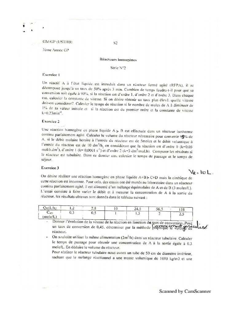 TD2+Solution Réacteurs Homogènes | PDF