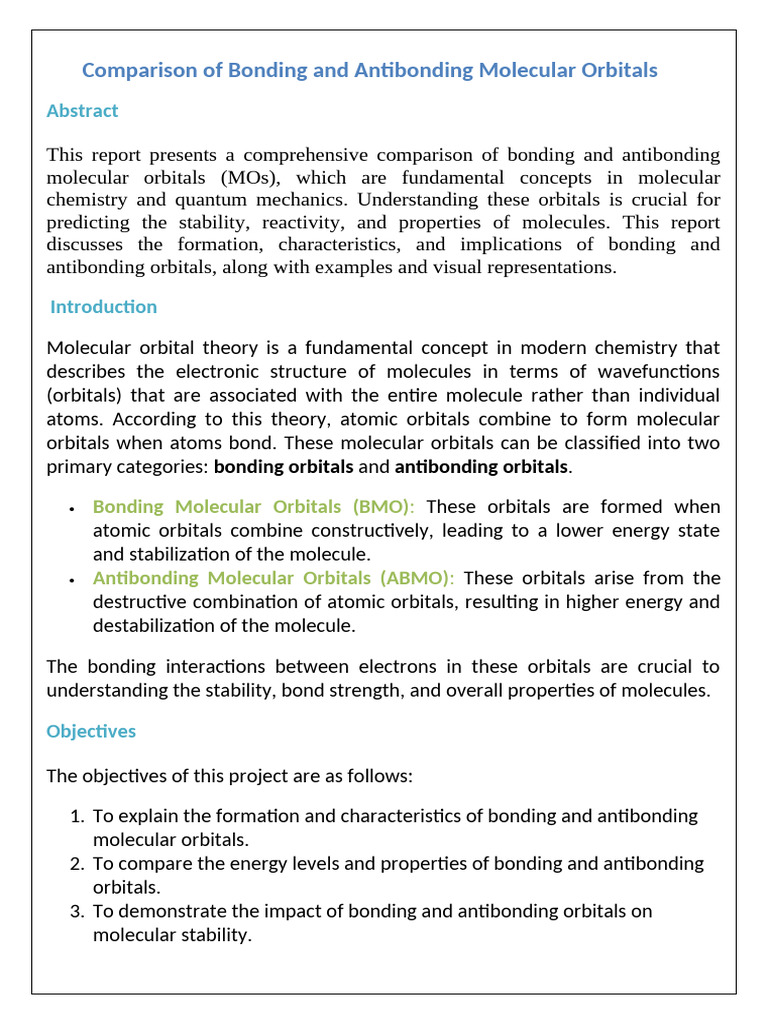 Comparison of Bonding and Antibonding Molecular | PDF | Molecular ...