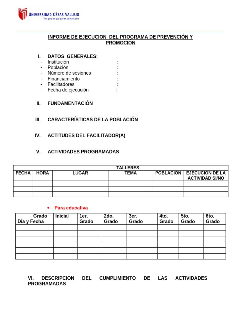 Informe de Ejecucion Programa de Prevención | PDF