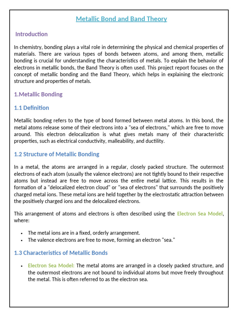 Metallic Bonding and Band Theory Explained | PDF | Band Gap | Chemical Bond