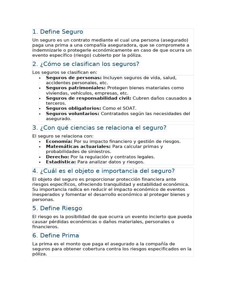 Cuestionario | PDF | Seguro | Póliza de seguros