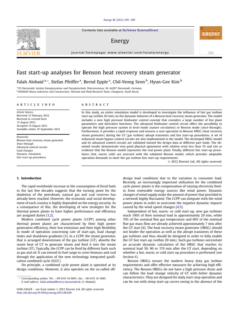 Alobaid2012-Fast Start-Up Analyses For Benson Heat Recovery Steam Generator | PDF | Wind Power ...