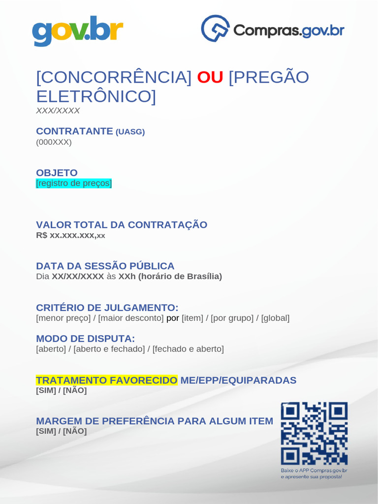 Modelo de Edital Pregao e Concorrencia Menor Preco e Maior Desconto Lei ...