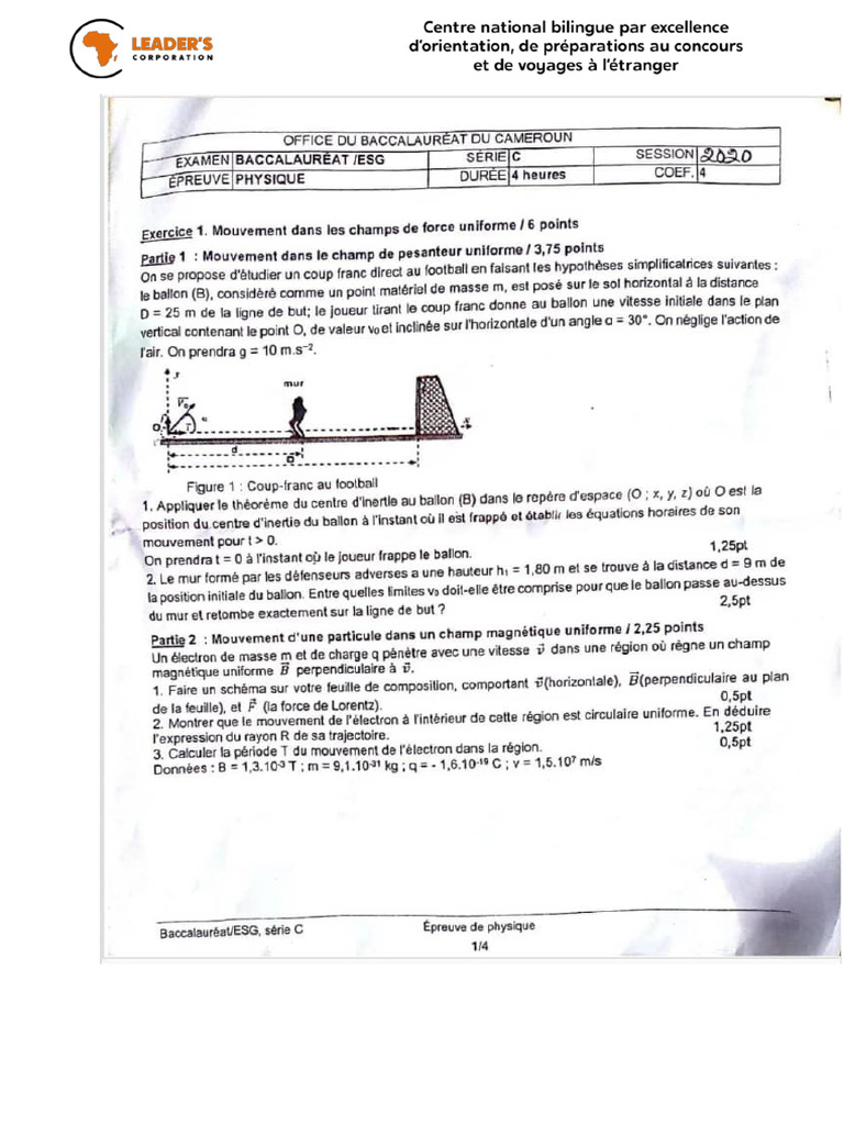 Bac C 2020 Physique | PDF