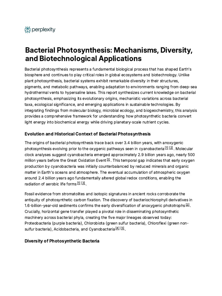 Bacterial Photosynthesis - Mechanisms, Diversity, A | PDF ...