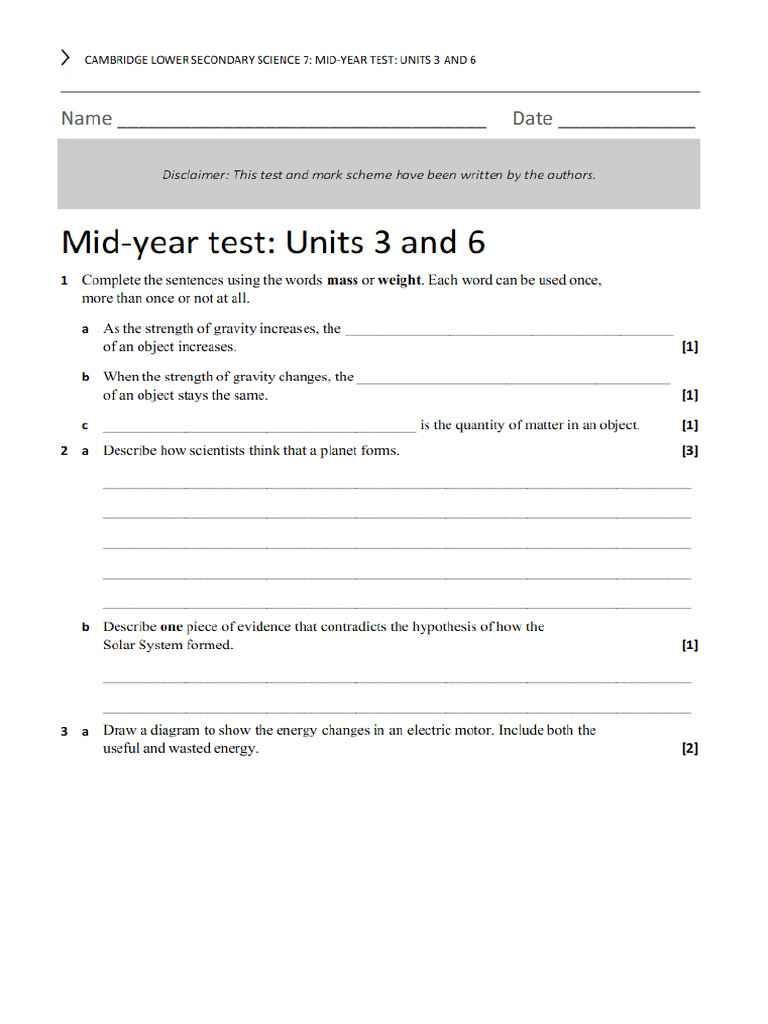 S7 Mid-Year Test Units 3 and 6 | PDF