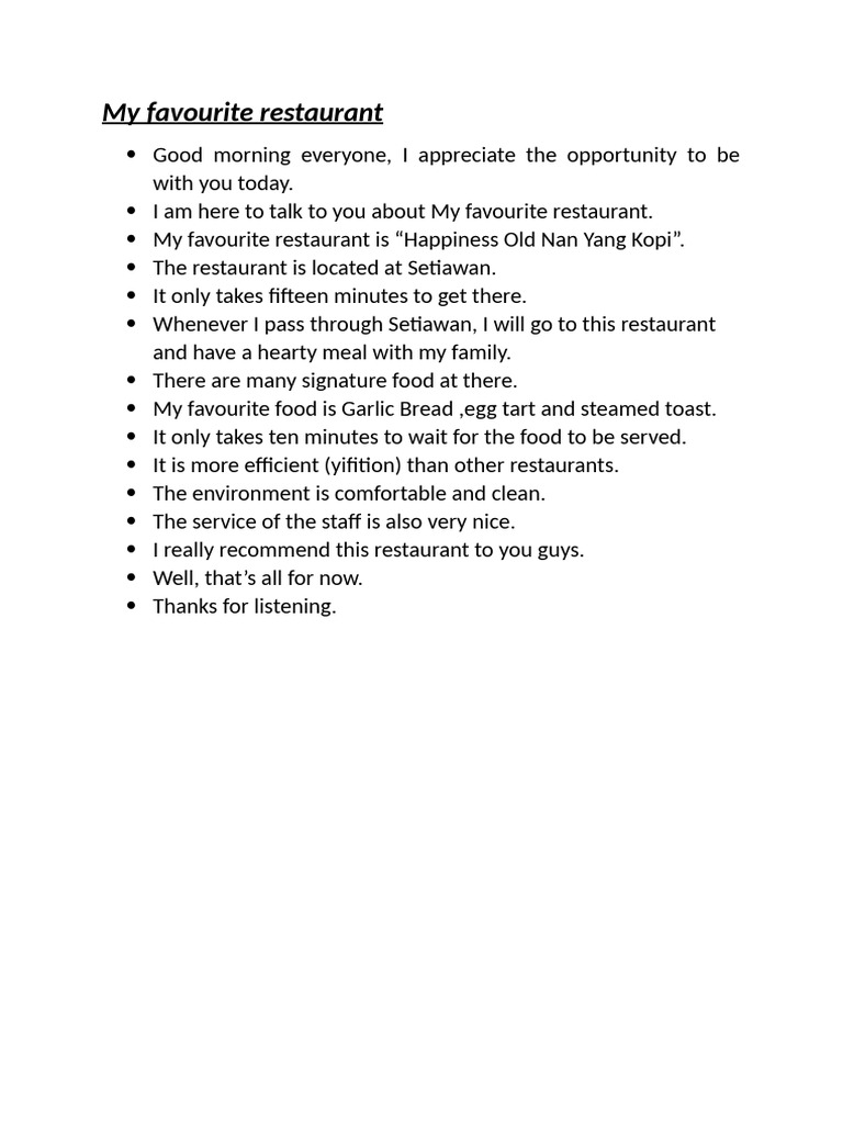 My Favourite Restaurant | PDF