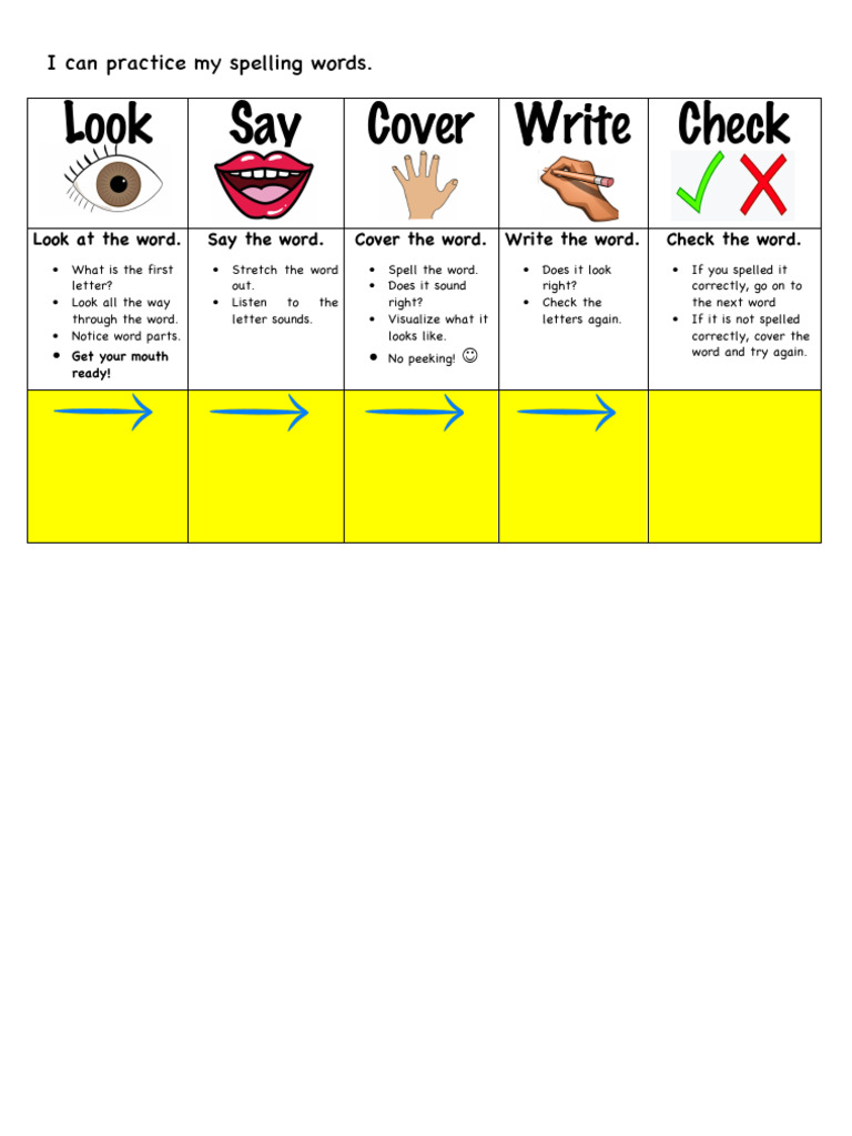 Look Say Cover Write Check: I Can Practice My Spelling Words | PDF