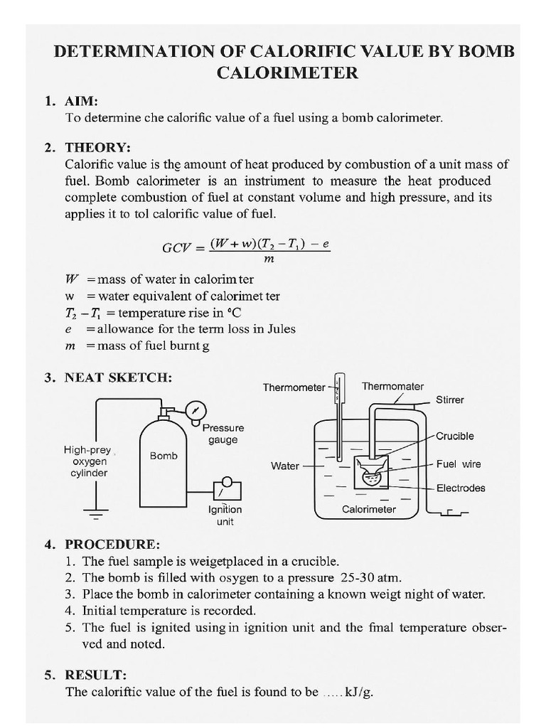 Calorific Value Bomb Calorimeter Lab Manual | PDF
