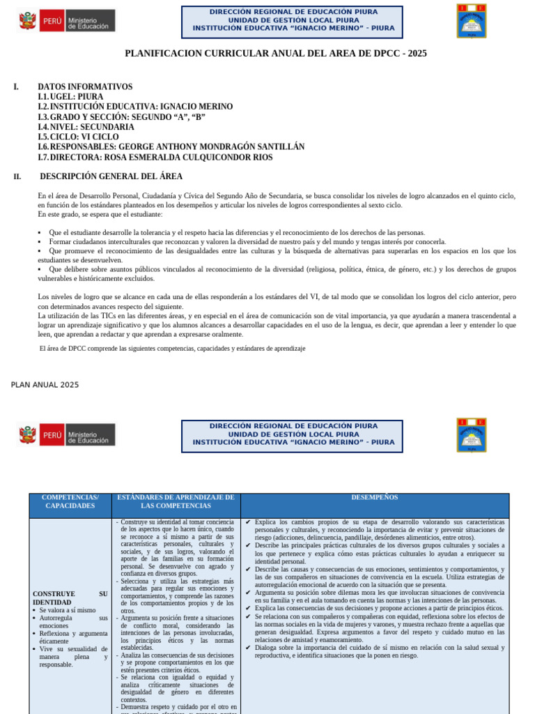 Planificación Curricular Anual 2do Secundaria DPCC 2025 | PDF | Iniciativa empresarial | Evaluación