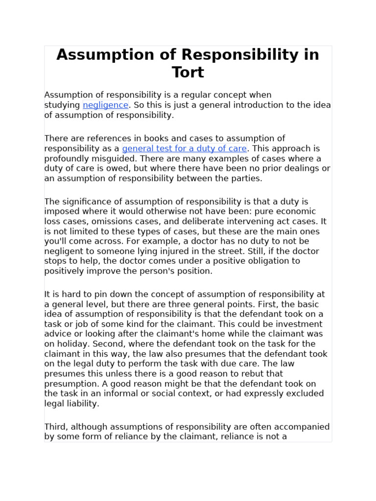 Assumption of Responsibility in Tort Law | PDF | Negligence | Duty Of Care