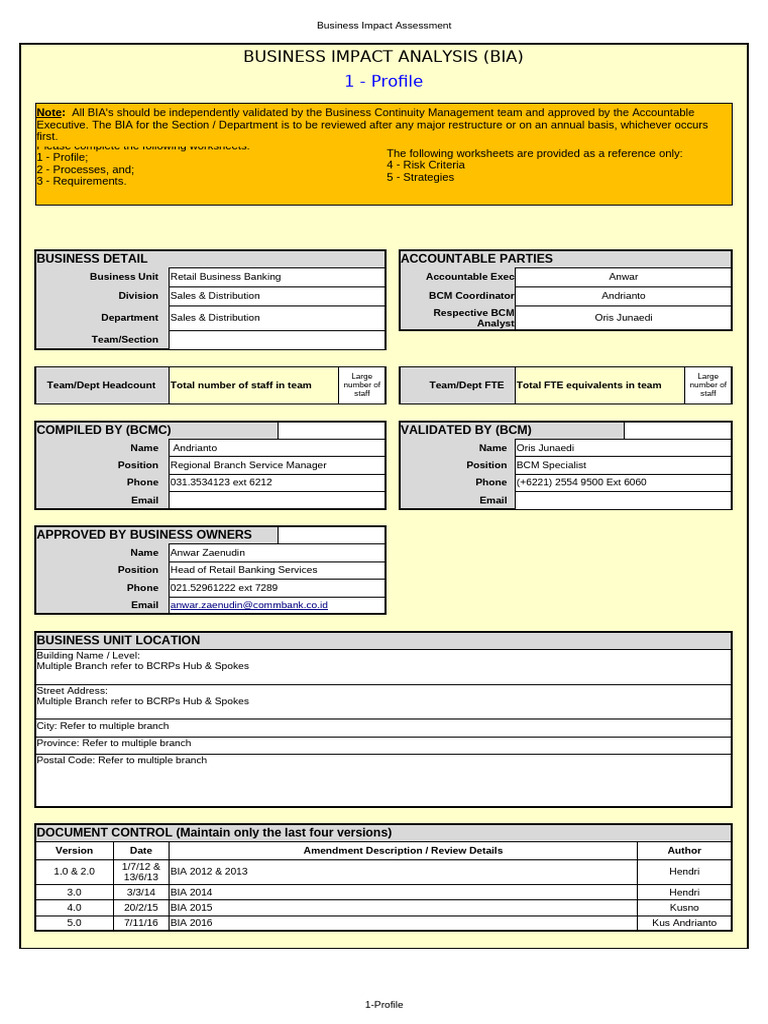 BIA Template | PDF | Risk | Cash