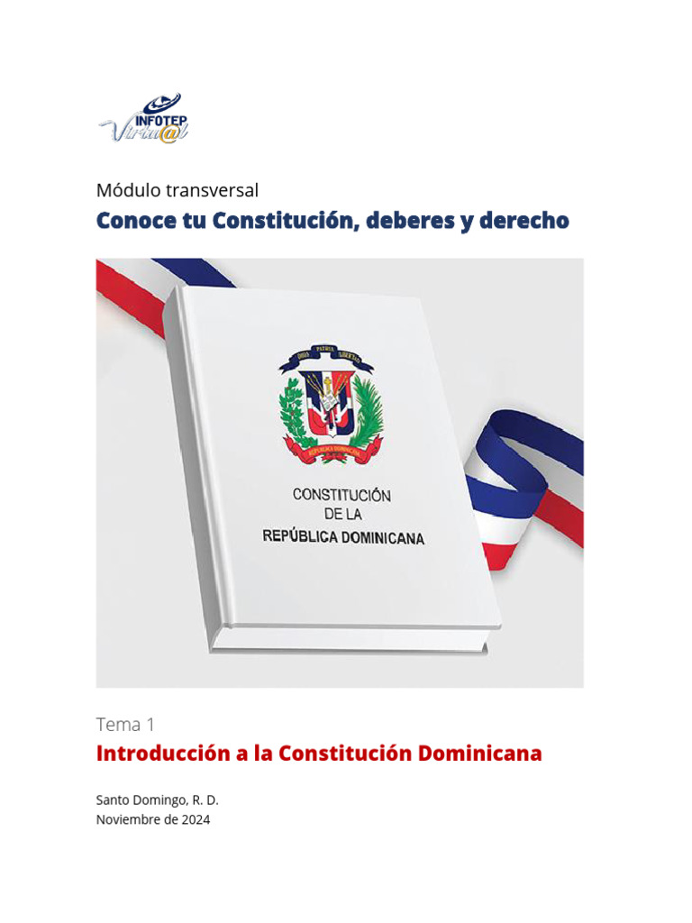 Tema 1. Introducción A La Constitución Dominicana | PDF | Constitución | República Dominicana