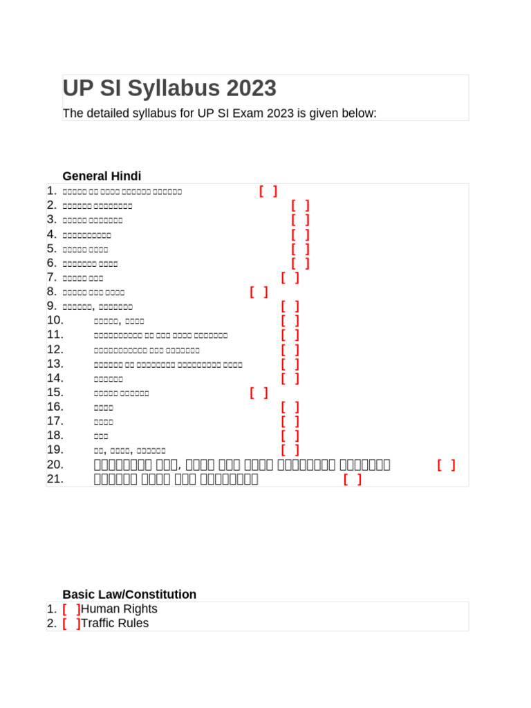 UP SI Exam Syllabus 2023 Overview | PDF | Analogy | Numbers