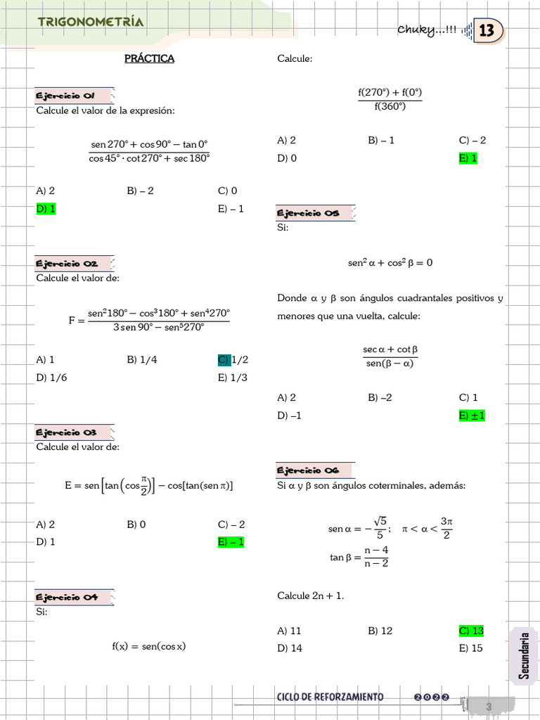 R.T. de Ángulos de Cualquier Magnitud II - Práctica II | PDF ...