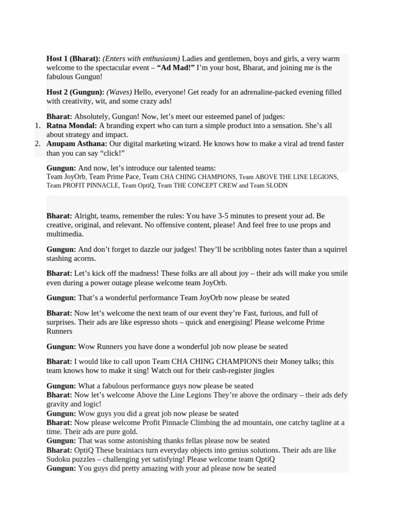 Ad Mad Show Script Highlights | PDF